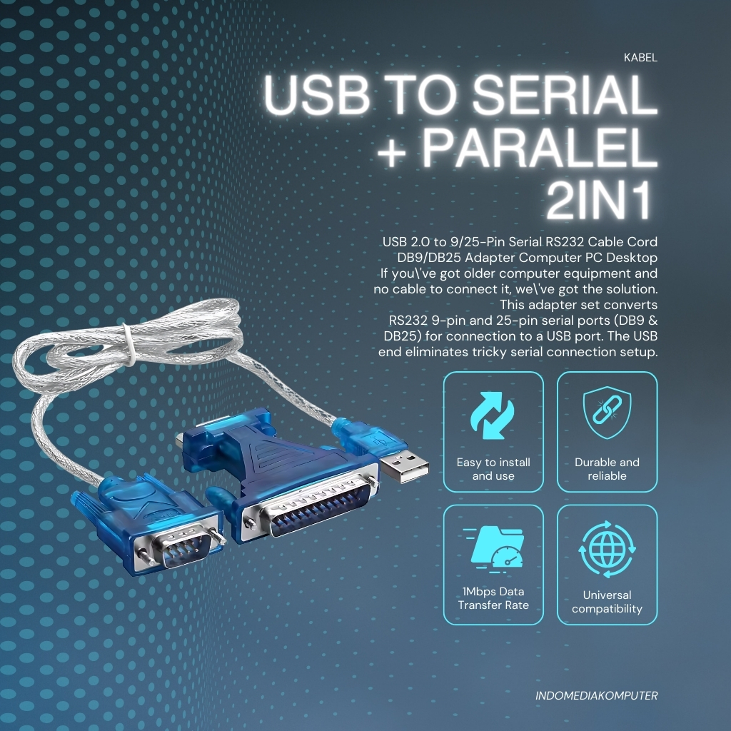 Jual Kabel USB To Serial + Pararel 2IN1 RS232 To USB USB To RS232 COM ...