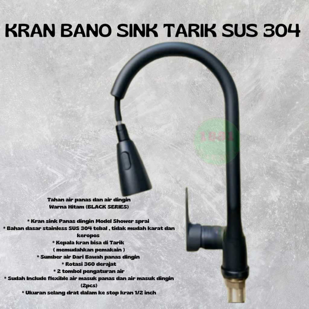 Jual KRAN BANO SINK MEJA MODEL TARIK BODY BULAT HDL ENGKOL HITAM ...