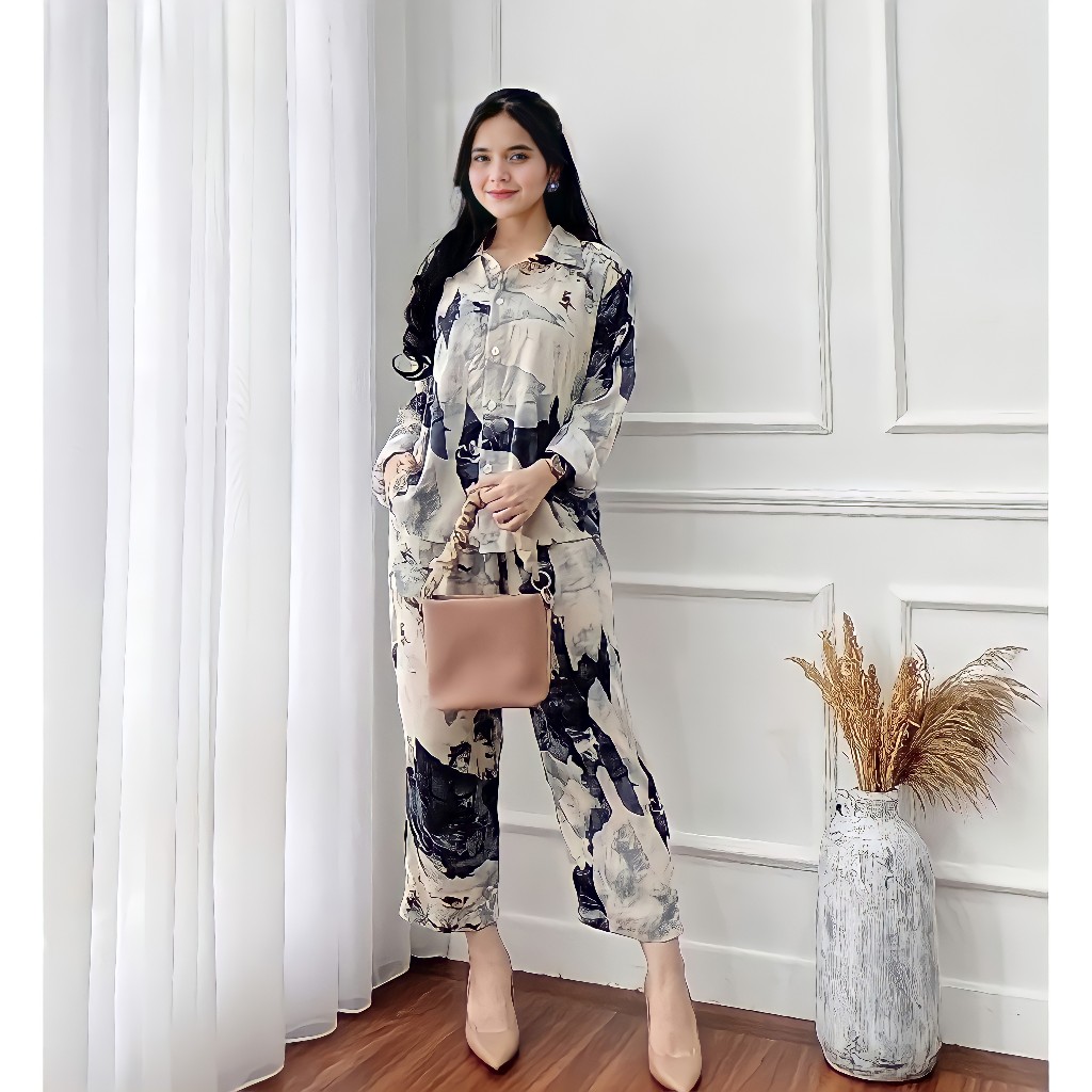 Jual One Set Piyama Setelan Rayon Pajamas Viscose Motif Terbaru Wanita Dewasa Lengan Panjang ...