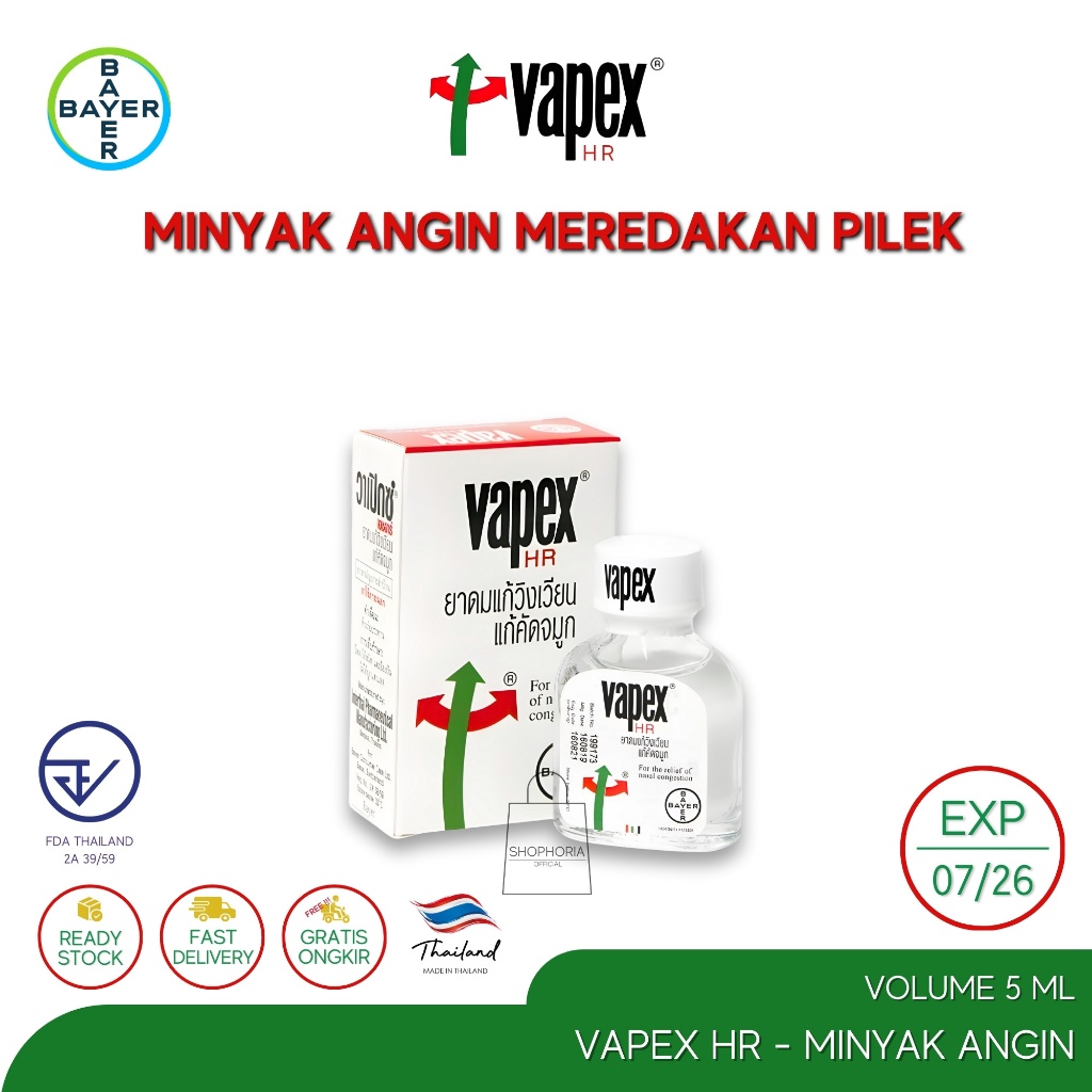Jual Bayer Vapex HR Oil Minyak Angin Aroma Eucalyptus Volume 5 ml cc Original Thailand Minyak ...