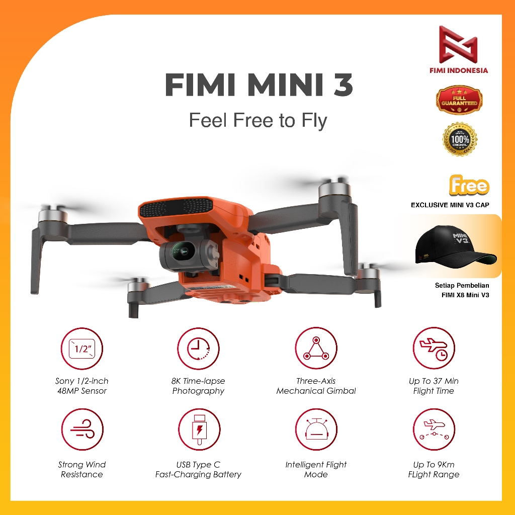 Jual FIMI X8 MINI 3 Drone GPS 9km 4K 3-axis Gimbal 37 Min Flight Time | Shopee Indonesia