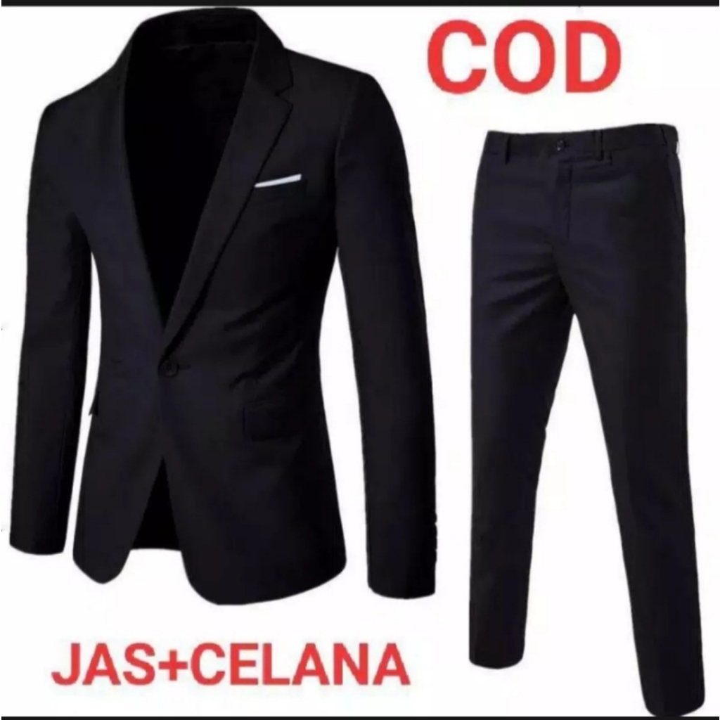 Jual Paket Siap Nikah 2in1 1 set Blazer jas hitam list putih dan celana slimfit formal ...