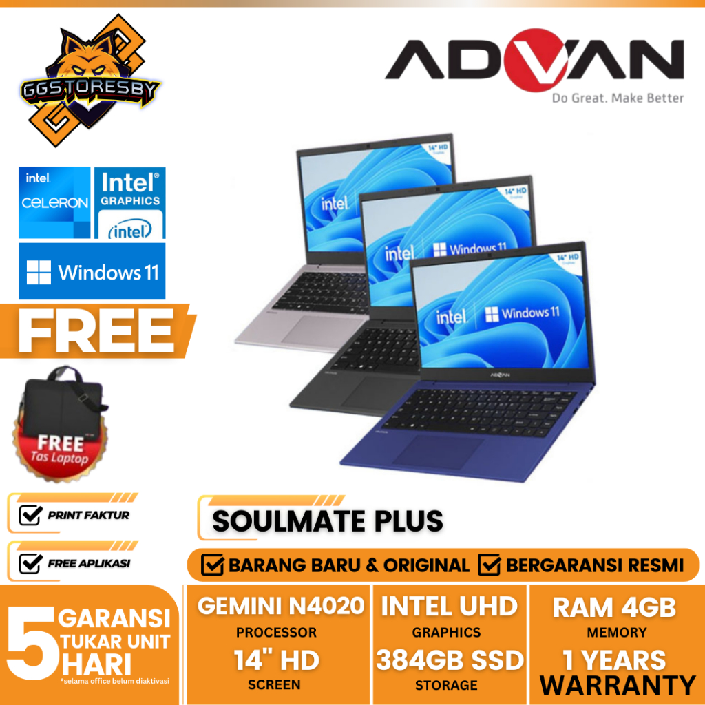 Jual Laptop Advan Soulmate Plus | N4020 4/384 Integrated 14" W11 ...