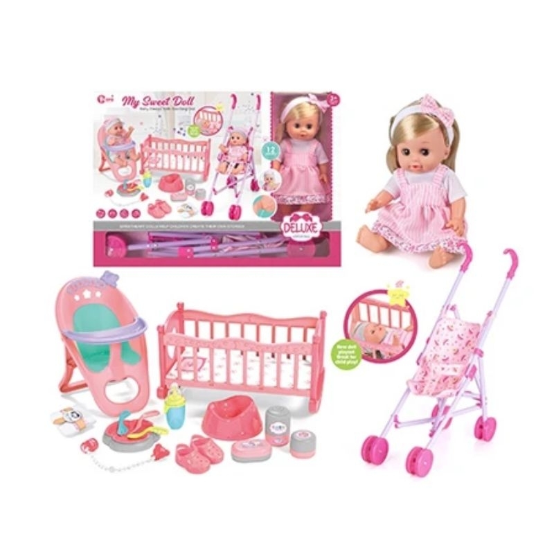 Jual mainan boneka bayi bersuara/baby doll stroller kids toy/mainan ...