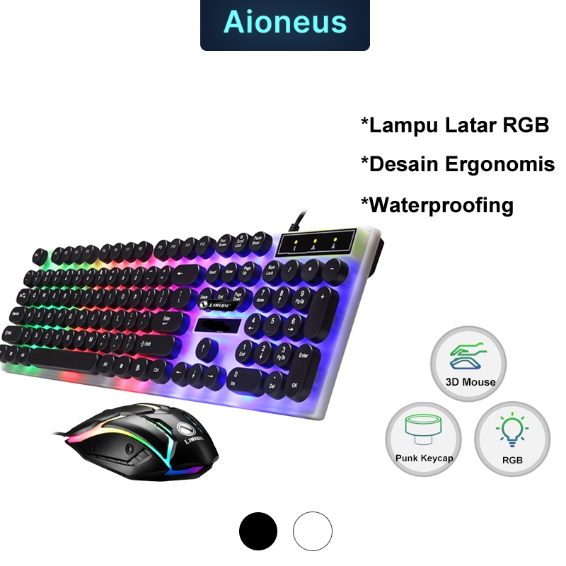 Jual Keyboard dan Mouse Gaming Set RGB LED Wired Keyboard Mekanik Set ...