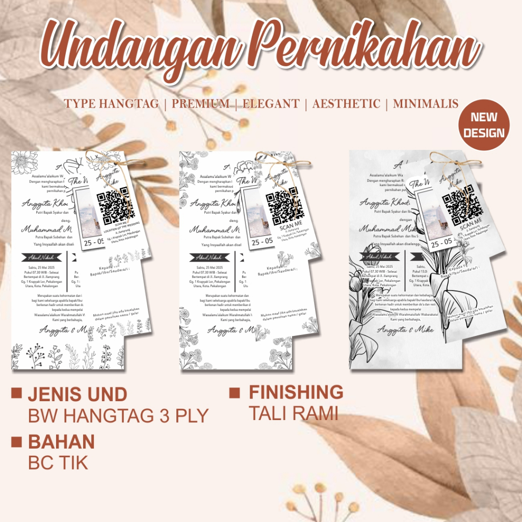 Jual Undangan Pernikahan Hangtag Black White | Undangan Simple Murah ...
