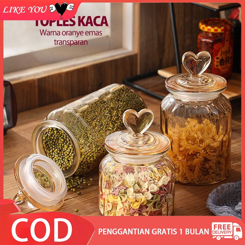 Jual Snack Jar Toples Botol Kaca Hati Bulat Transparan Tempat ...