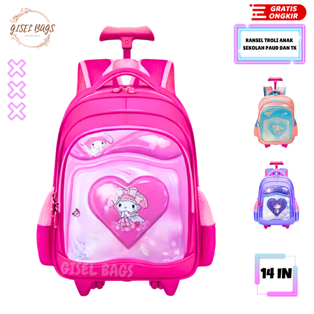 Jual tas koper anak perempuan tk bacpack paud gambar kuromi timbul 3D waterproof | Shopee Indonesia