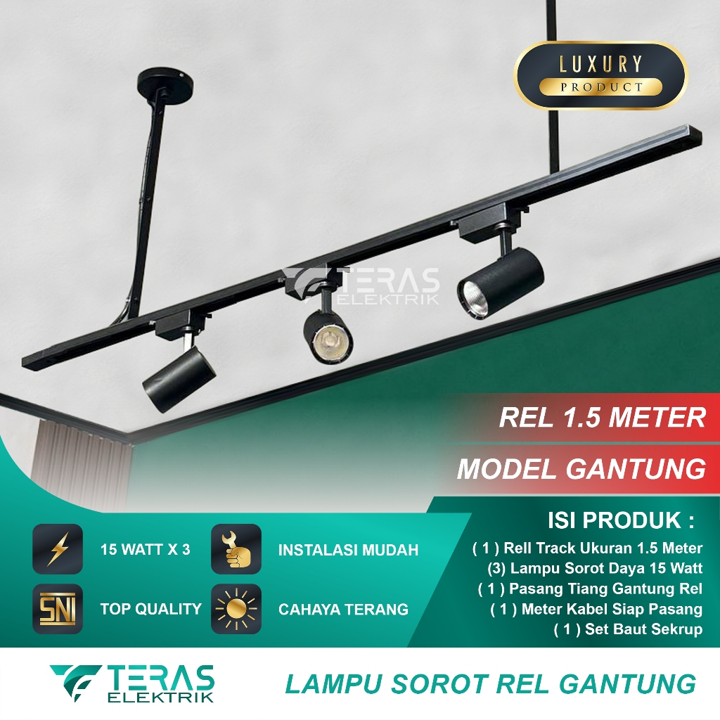 Jual Paket Lampu sorot rel 1 set isi 3 Spotlight 15 Watt rel track ...