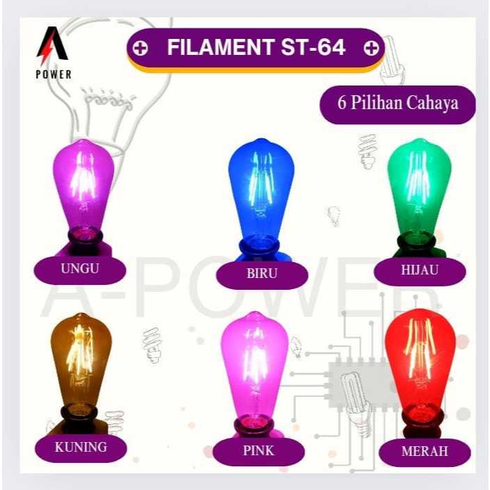 Jual Lampu LED Filament E27 Edison ST64 4W (WW, Biru, Merah, Hijau ...