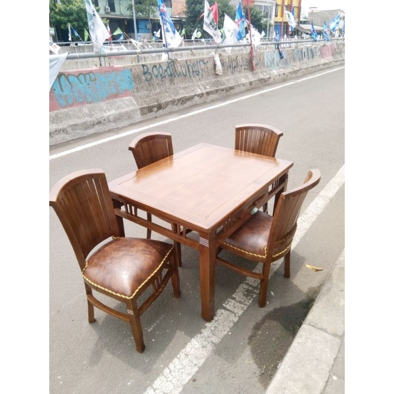 Jual meja makan kayu jati 4 kursi pattaya asli jepara | Shopee Indonesia