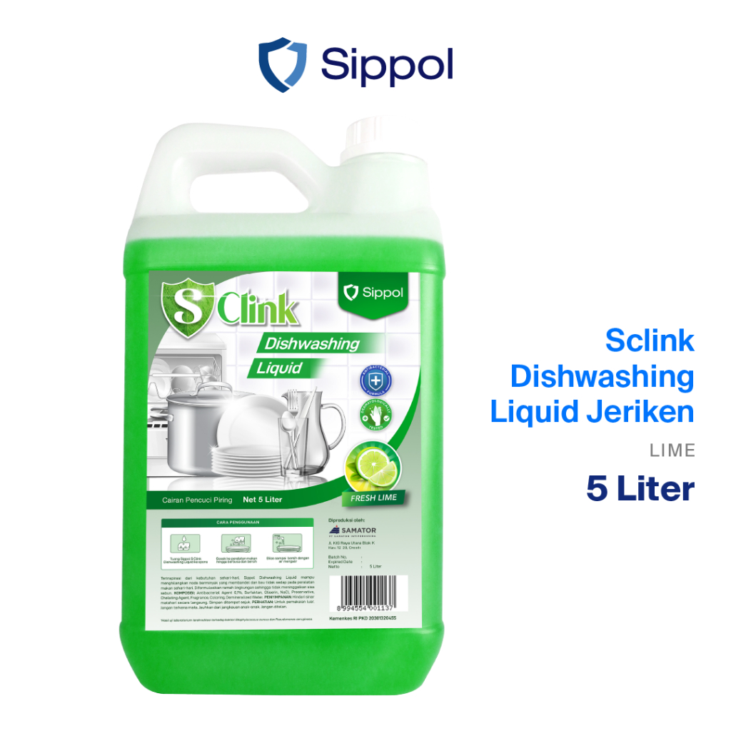 Jual Sippol Sclink Dishwashing Liquid Jeriken 5 liter [Lime] | Shopee ...