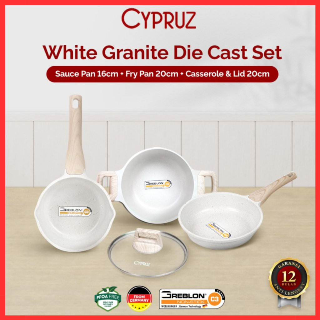 Jual cypruz cookware set 3 pcs granite diecast panci sauce pan fry pan wajan teflon anti lengket ...