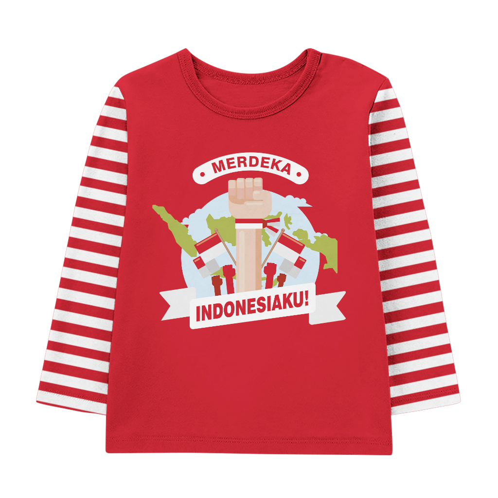 Jual Kaos Couple Keluarga Anak Dewasa Lengan Strip Panjang Pendek Merah Putih Edisi Merdeka ...