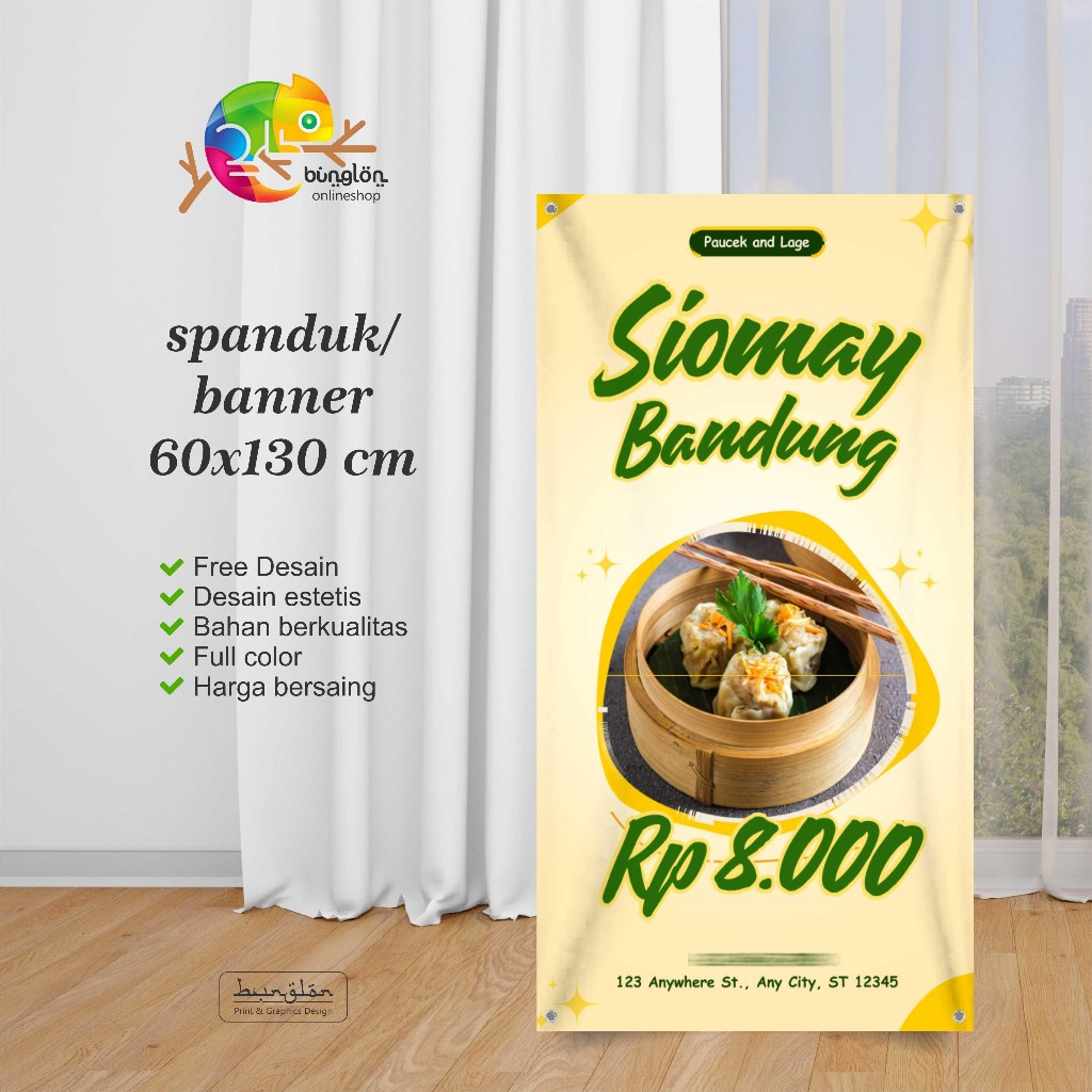 Jual Spanduk Banner Hijau & Kuning Minimalis Promosi Makanan Siomay ...