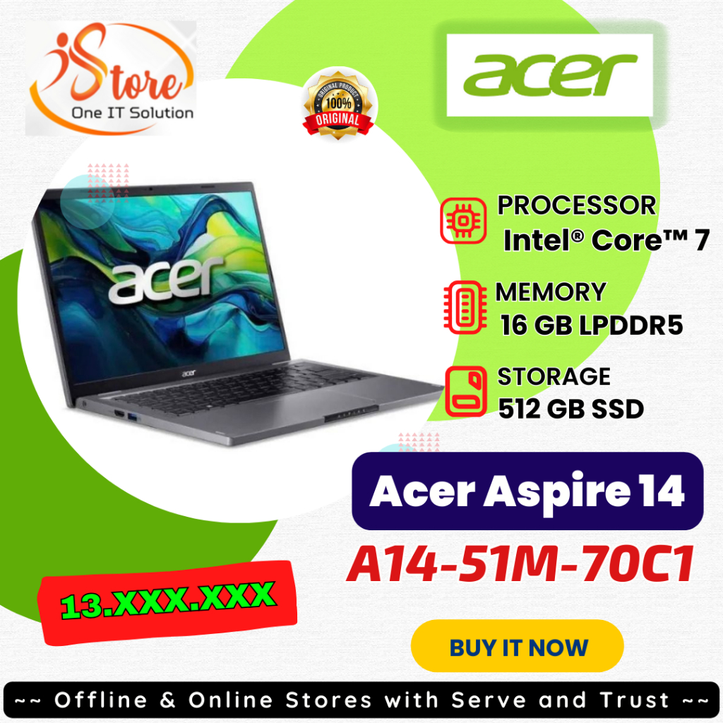 Jual Acer Aspire 14 A14-51M-70C1_Intel Core 7-150U/16GB/512GB SSD/14 ...