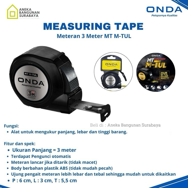 Jual Meteran ONDA panjang 3m 5m measuring tape M-Tul | Shopee Indonesia