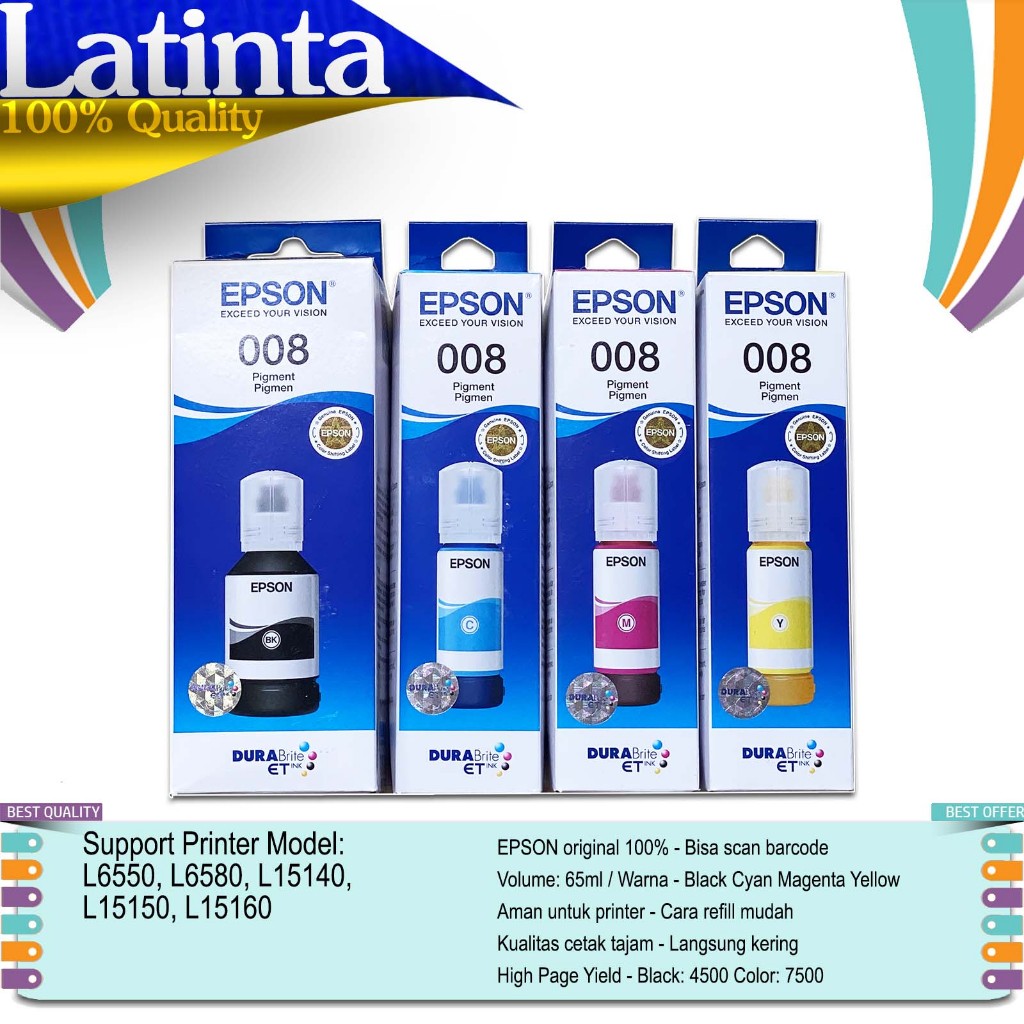 Jual Epson 008 Original Tinta Pigment Black Cyan Magenta Yellow Printer ...