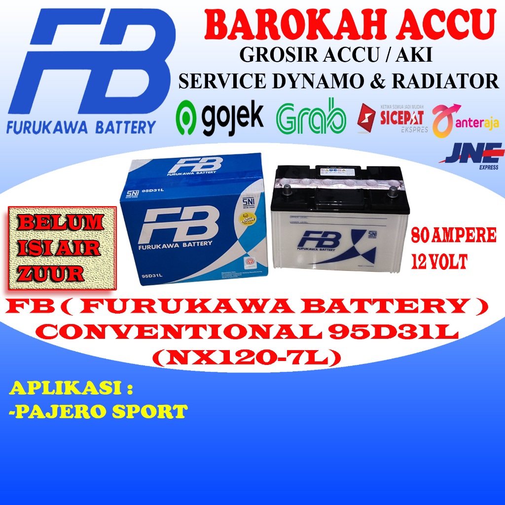 Jual AKI MOBIL FB FURUKAWA BATTERY CONVENTIONAL 95D31L / NX120-7L , 80 AMPERE | Shopee Indonesia