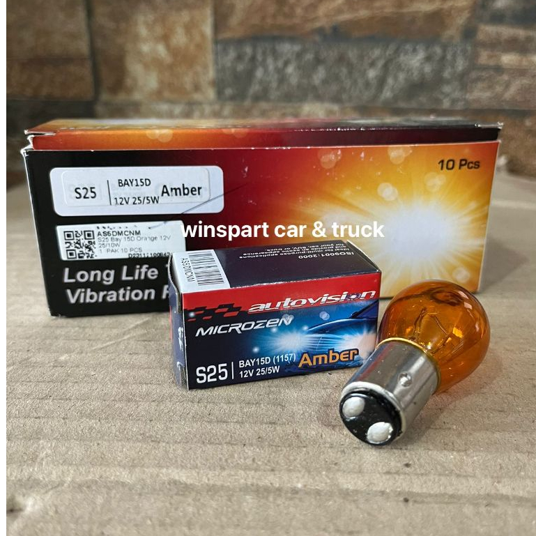 Jual Lampu Bohlam 12V 25W Kaki 1 & Kaki 2 AUTOVISION S25 Amber/ Orange ...
