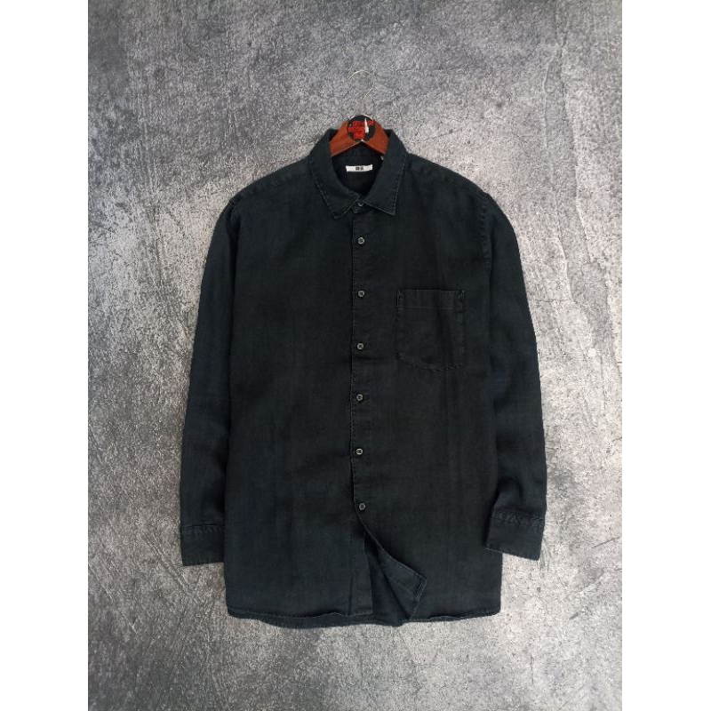 Jual UNIQLO BASIC LINEN SHIRT BLACK | Shopee Indonesia