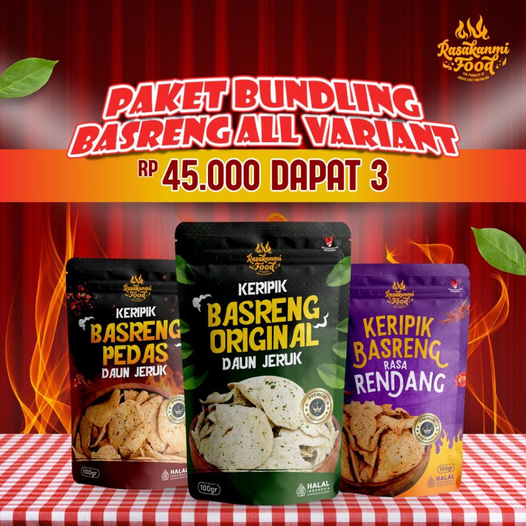 Jual Bundling 3 Rasa Varian Basreng Keripik Rendang Original Pedas Daun ...