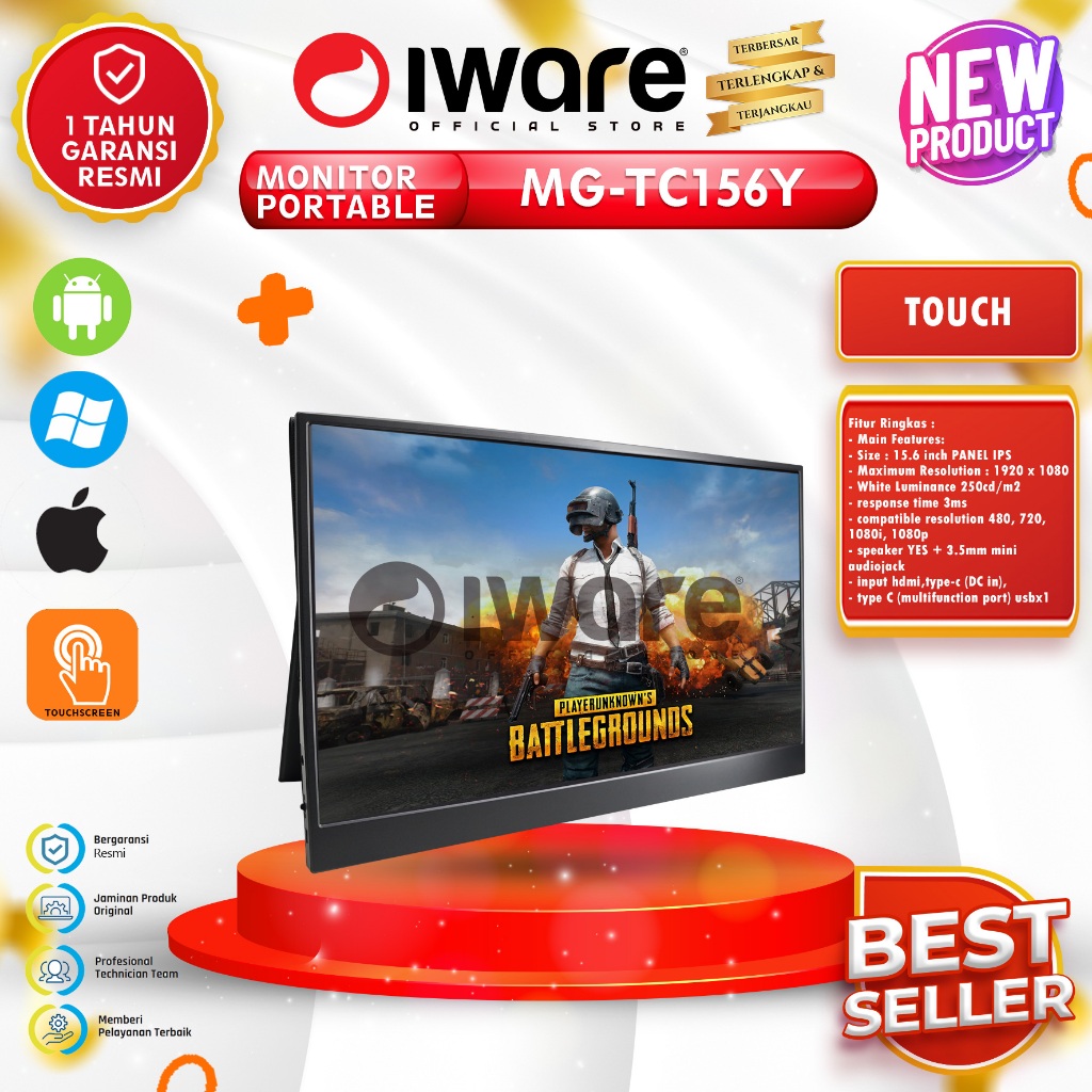 Jual Portable Monitor Iware MG-TC156Y 15"6 Free Case Stand Type-C Dex ...