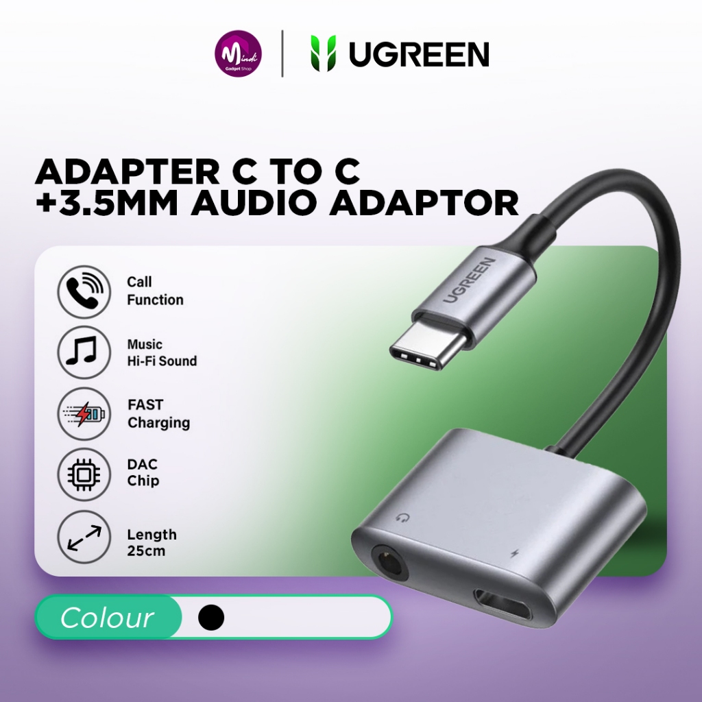 Jual Ugreen Audio Converter Splitter DAC Type C To Jack 3.5MM Open Mic ...