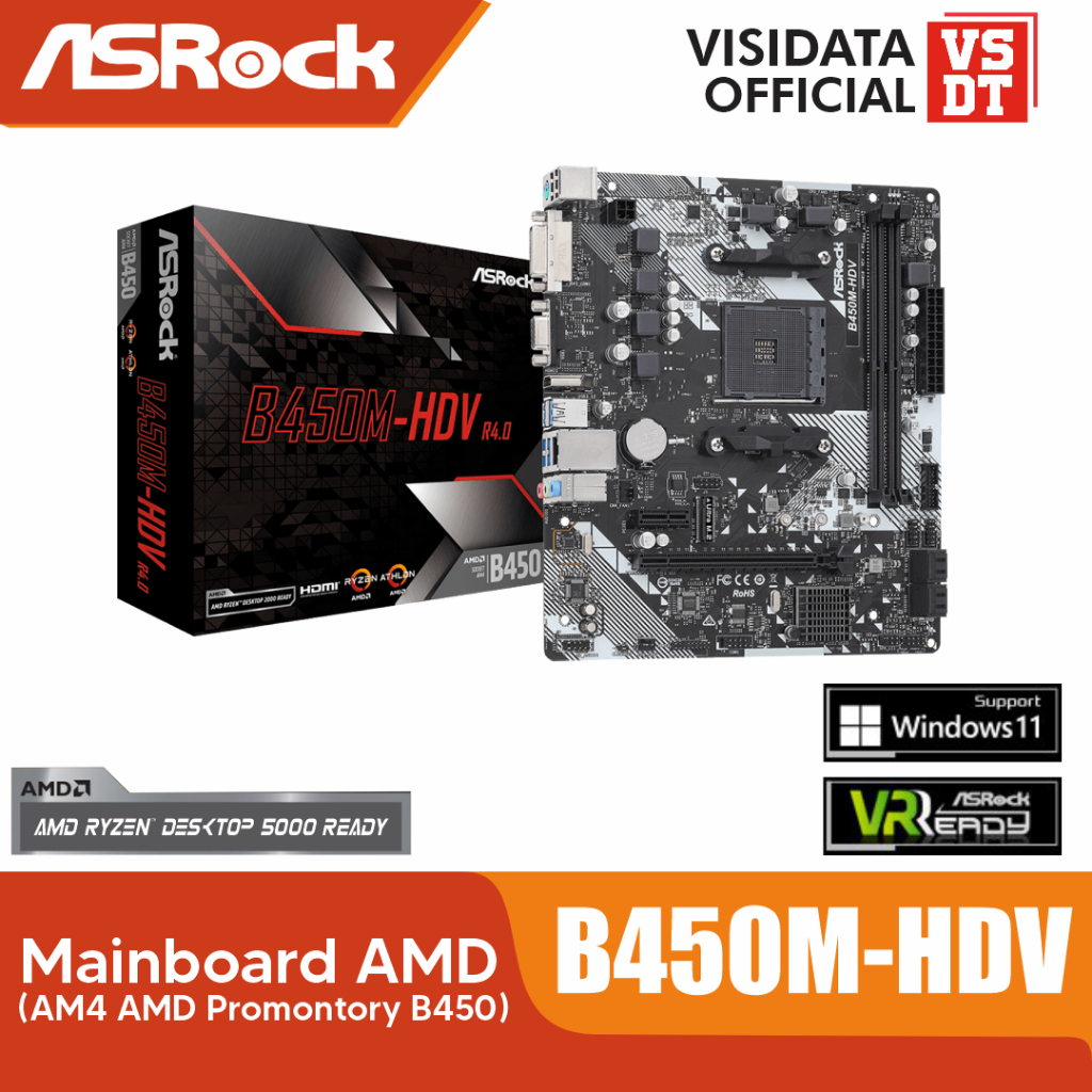 Jual ASRock B450M-HDV R4.0 Motherboard AMD Chipset B450 Socket AM4 DDR4 ...