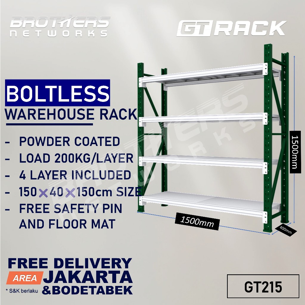 Jual RAK GUDANG GT RACK GT215 RACK BESI 4 SUSUN 1.5 METER 200KG /LAYER ...