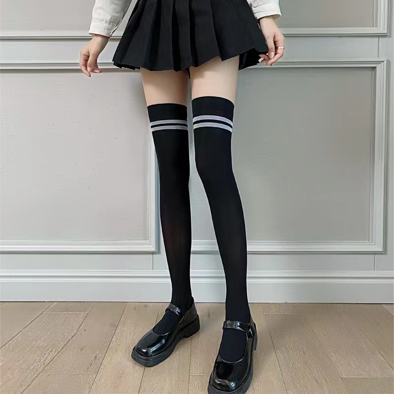 Jual Stocking Paha Wanita Polos & Bergaris Women Thigh High Plaid ...