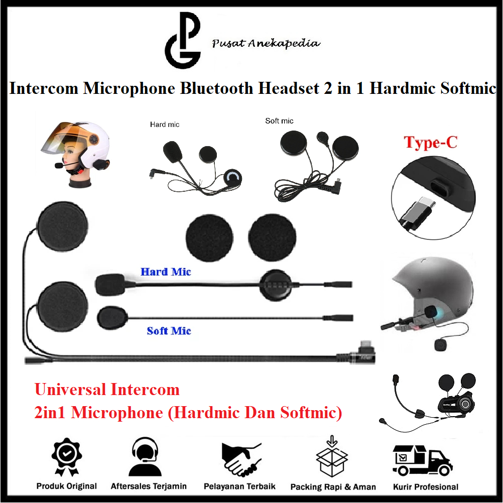 Jual Intercom Microphone Bluetooth Headset 2 in 1 Hardmic Softmic Type ...