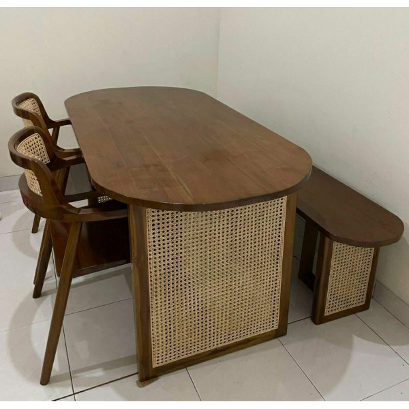 Jual set meja makan rotan set meja makan heroshima rotan meja rotan ...