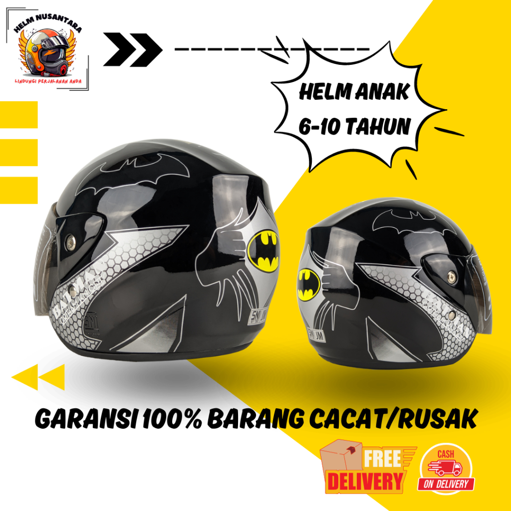 Jual Helm Anak Tanggung SNI TK SD Motif Batman Super Hero Hitam Cowok ...