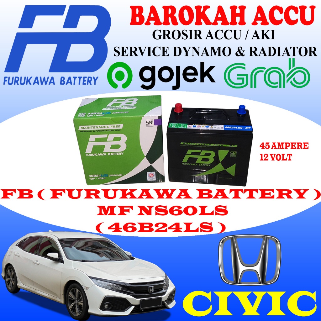 Jual AKI MOBIL HONDA CIVIC FB FURUKAWA BATTERY MF NS60LS / 46B24LS , 45 AH MAINTENANCE FREE ...