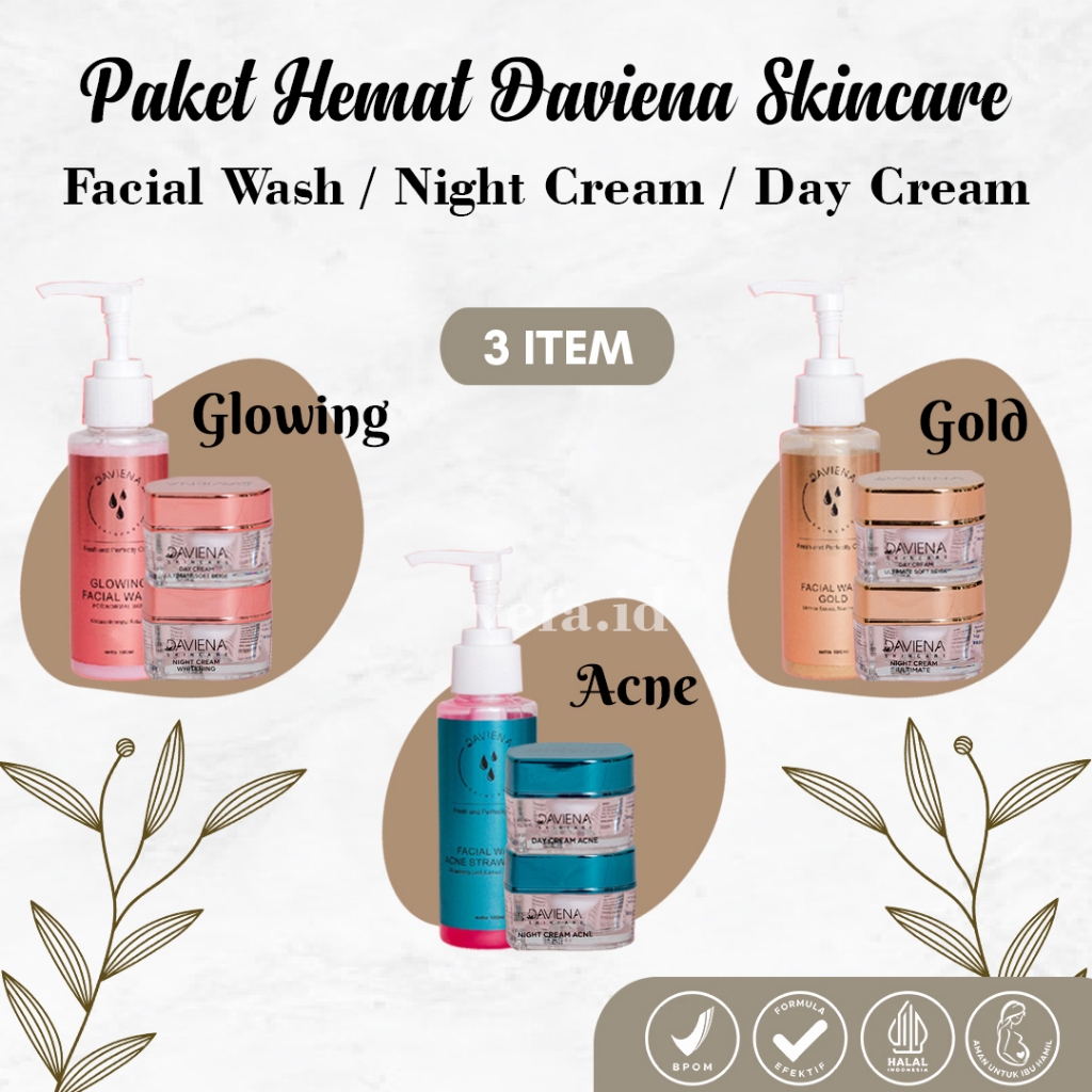 Jual Daviena Skincare Facial Wash + Day Cream + Night Cream Paket Hemat ...