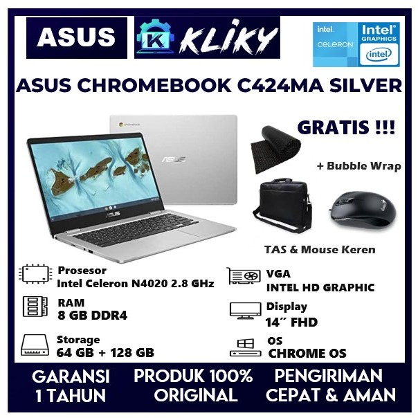 Jual Laptop Chromebook Asus C424MA Intel N4020 Ram 8 GB Layar 14inc ...