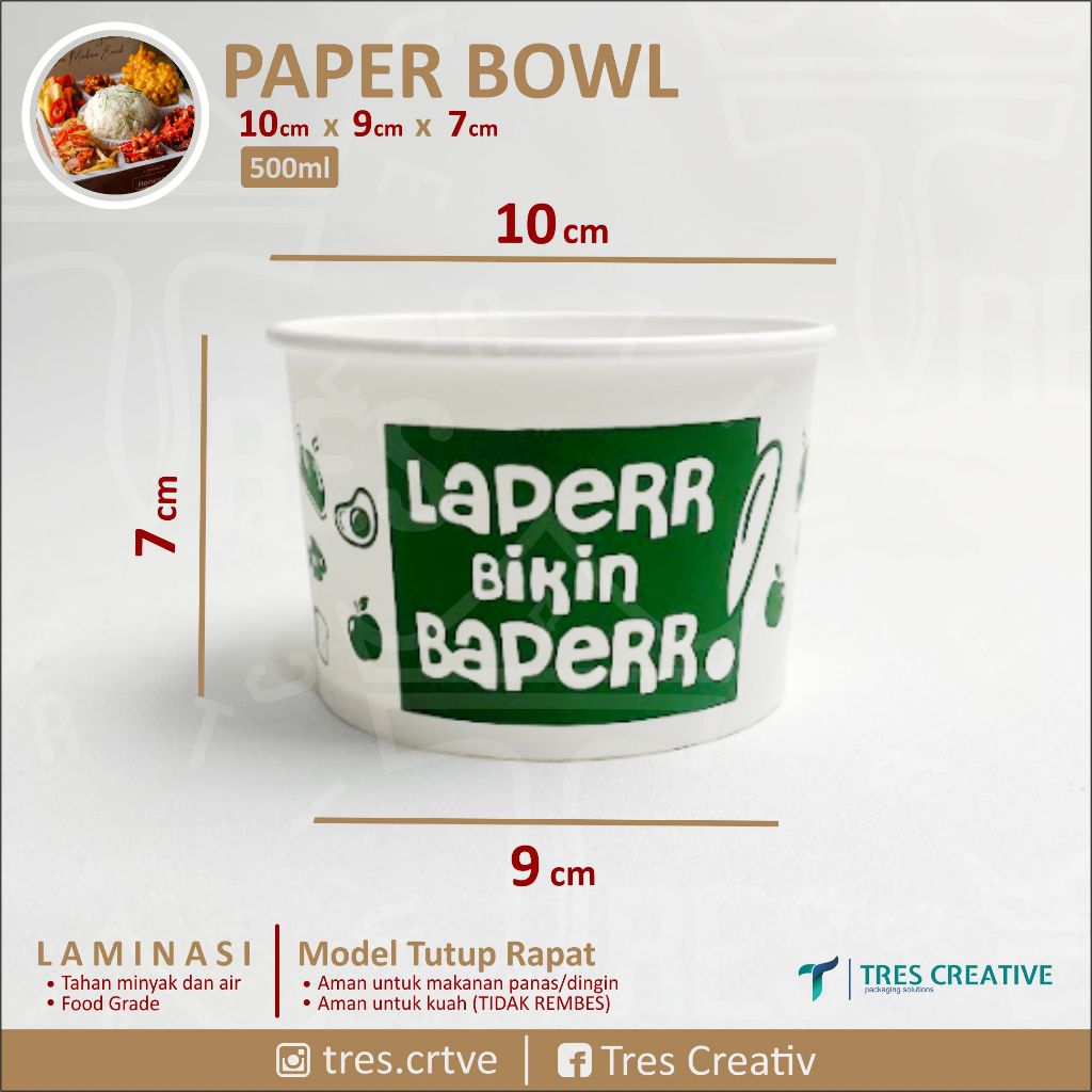 Jual Paper Bowl 500 ml / Mangkok Kertas / Rice Bowl Paper 500 ml full ...