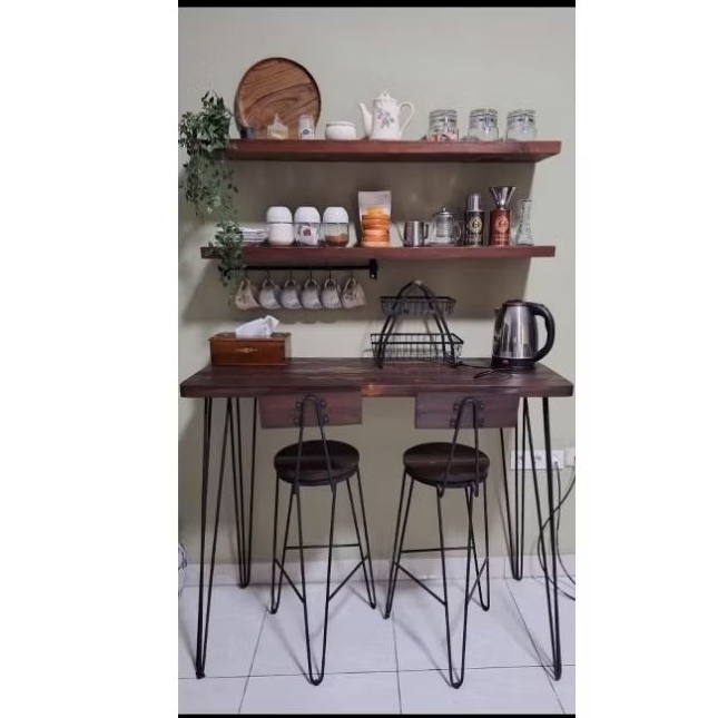 Jual meja bar set dengan rak kayu ambalan | Shopee Indonesia