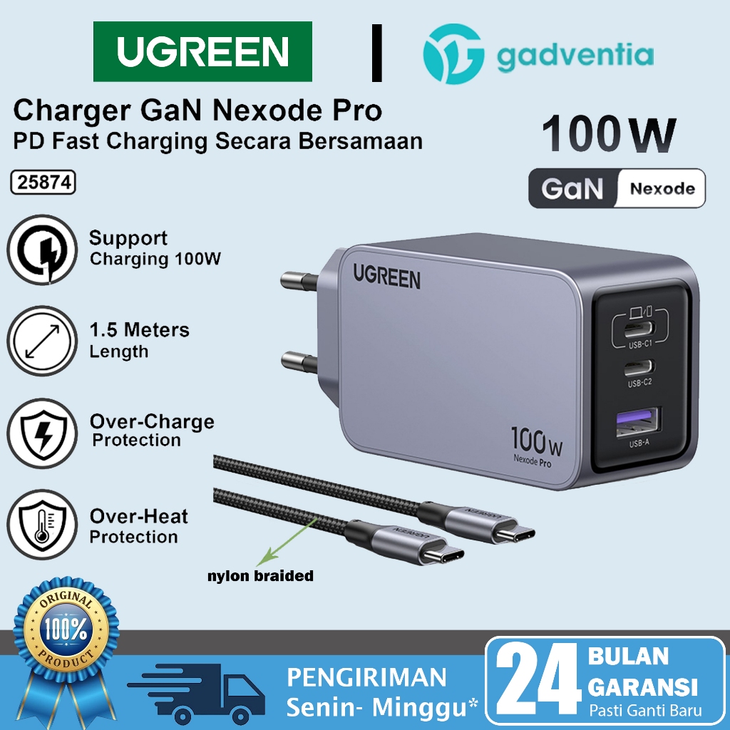 Jual UGREEN Charger Adaptor GaN Pro Mini Size PD Type C Fast Charging 65W 100W 140W 200W 25874 ...