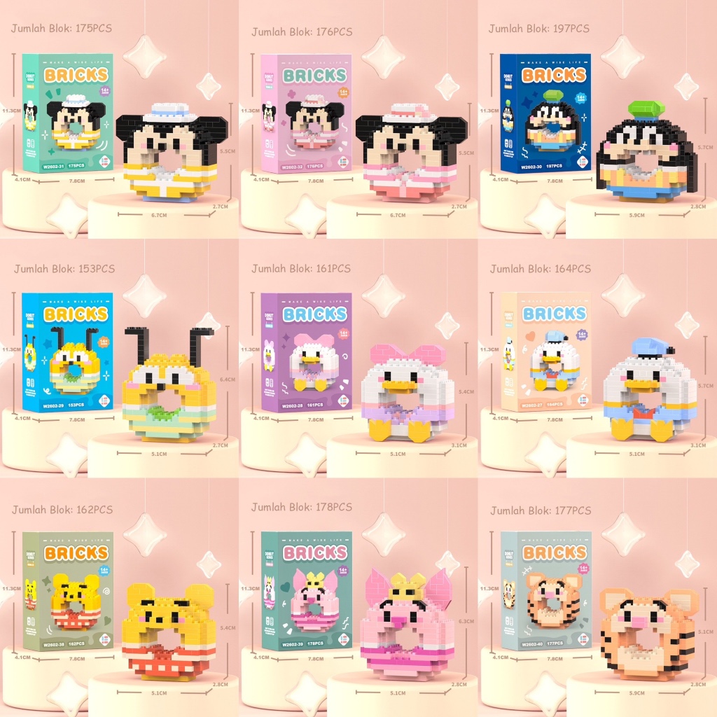 Jual Nano Bricks Donat Bulat Mainan DIY Karakter Kartun Balok Susun ...