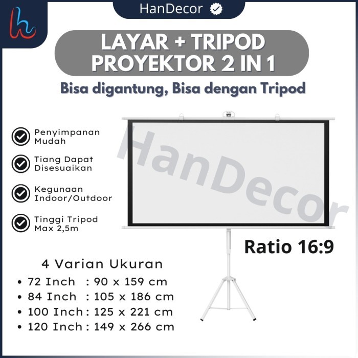 Jual Layar Proyektor | Screen Tripod Projector 72-84-100-120 Inch 16:9 ...