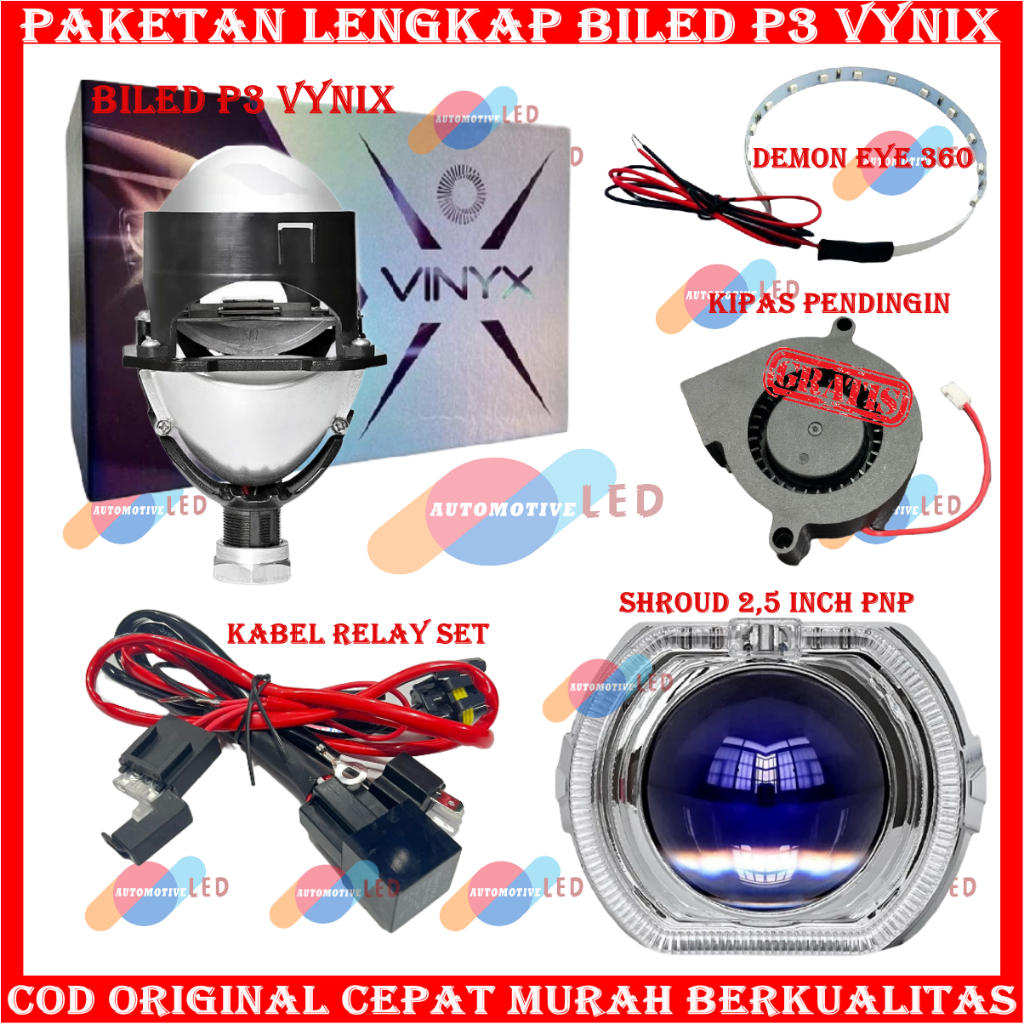 Jual PAKET HEMAT VINYX P3 2,5 INCHI PURPLE LENS 40/50 WATT PLUS SHROUD ...