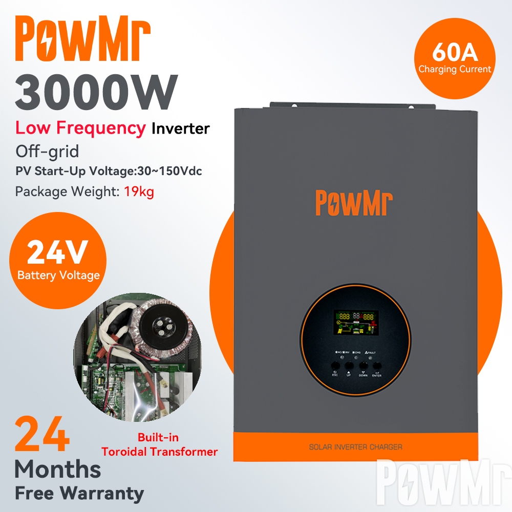 Jual [Toko Resmi] PowMr 3KW Inverter Surya Hibrid Frekuensi Rendah Off Grid 230Vac Tegangan PV ...