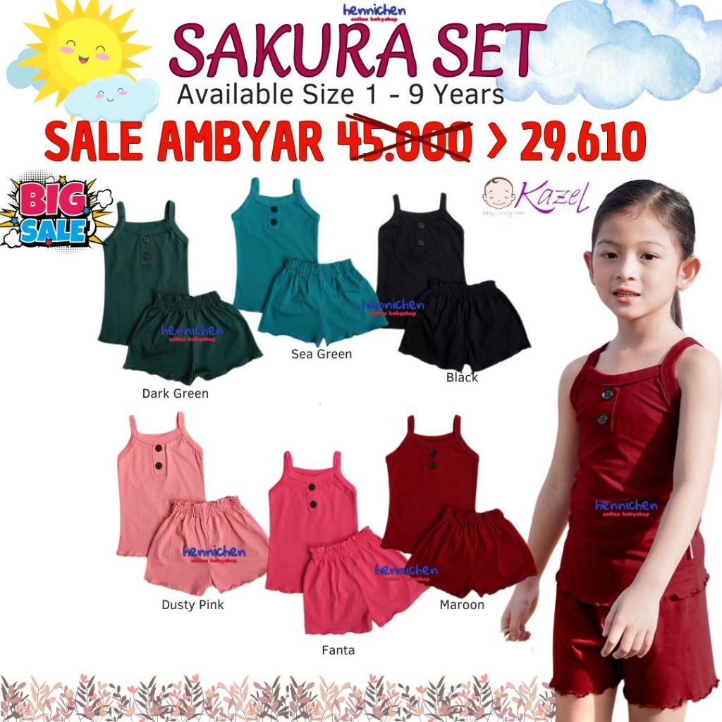 Jual HARGA AMBYAR Kazel Sakura Set 1-9 Tahun Setelan Kutung Ruffle Anak Perempuan | Shopee Indonesia