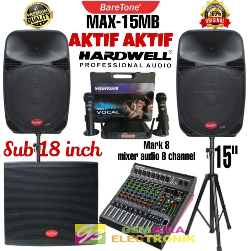 Jual Paket Sound System Speaker Aktif 15 inch Baretone MAX15MB Subwoofer 18 inch Baretone Mixer ...