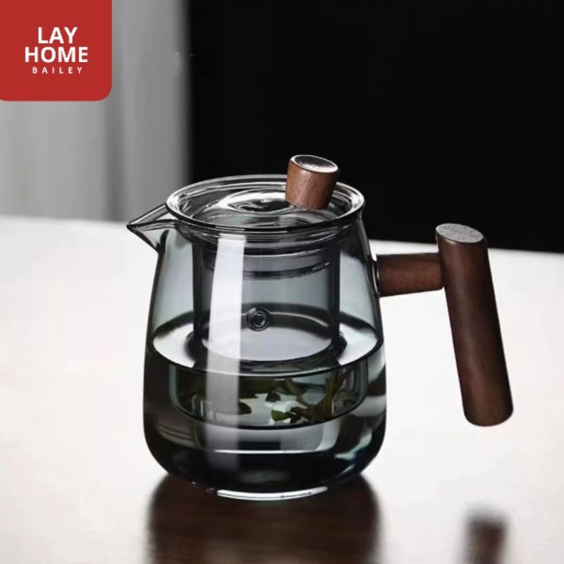 Jual Teko Teh Kaca Dengan Saringan Tahan Panas Aesthetic Gagang Kayu ...