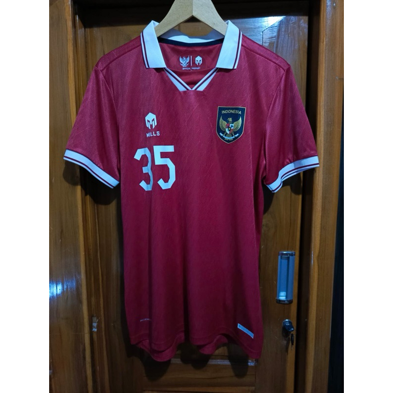 Jual MILLS Timnas Indonesia Home Jersey Match Worn - L | Shopee Indonesia