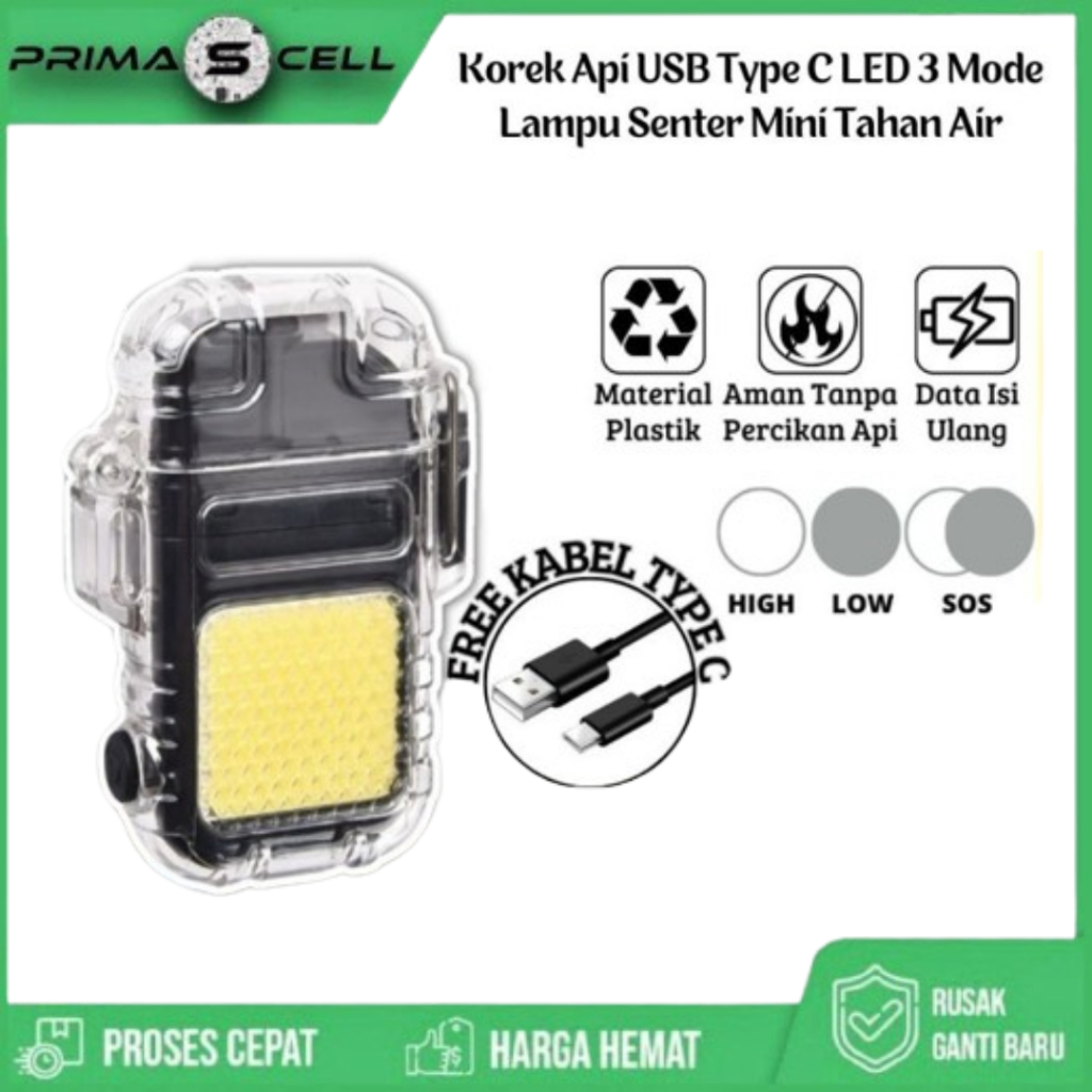 Jual Korek Api Elektrik USB Type C LED 3 Mode Lampu Senter Mini 2in1 ...