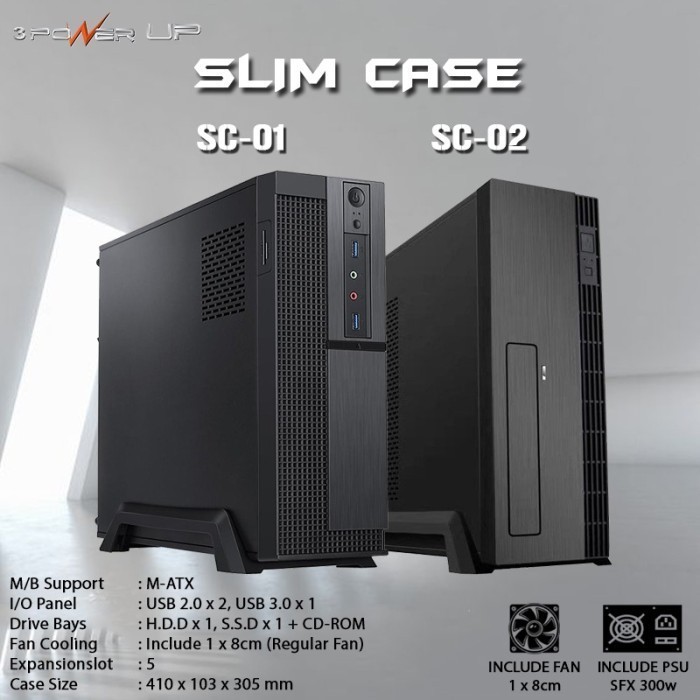 Jual CASING PC / CPU KOMPUTER MURAH POWER UP SLIM CASE INC 1 FAN + PSU ...